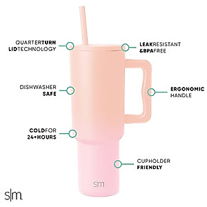 Simple Modern 40 oz Tumbler with Handle and Straw Lid | Insulated Reusable Stainless Steel Water Bottle Travel Mug Iced Coffee Cup | Gifts for Women Men Him Her | Trek Collection | 40oz | Sweet Peach