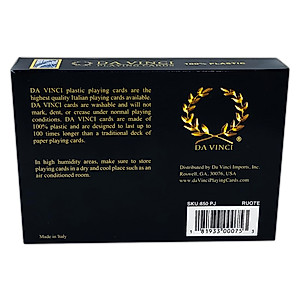 DA VINCI Ruote, Italian 100% Plastic Playing Cards, 2-Deck Poker Size Set, Jumbo Index w/Hard Shell Case and 2 Cut Cards