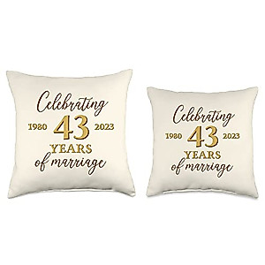 Anniversary Wedding 2023 Gift Apparel Funny 43 Years of Marriage 1980 43rd Wedding Anniversary Throw Pillow, 18x18, Multicolor