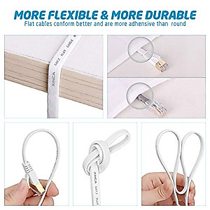 XINCA Cat 7 Flat Ethernet Cable 75ft White, High Speed 10GB Shielded (STP) LAN Internet Network Cable Ethernet Patch Computer Cable with Rj45 Connectors and 40pcs Adhesive Cable Clips
