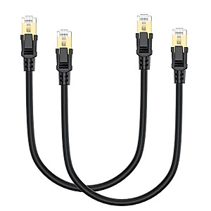 UVOOI Cat8 Ethernet Cable 1FT 2-Pack, High Speed Ethernet Cable Cat 8 SFTP Internet Network Patch Cord Short Cable 40Gbps 2000Mhz for Patch Panel, Home Network, Cable Management, Router, Modem