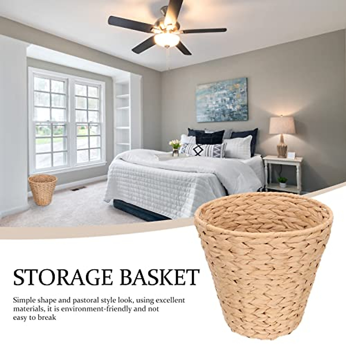 Cabilock Office Decor Paper String Basket Multi- Storage Basket Home Trash Basket Waste Basket Garbage Container Toillet Paper Bin for Bathroom Bedroom Kitchen Office Wicker Basket