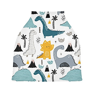 Cute Dino Scandinavian Style Baby Car Seat Cover for Boys Girls,Stretchy Infant Car Canopy,Snug Warm Breathable,Breastfeeding Covers,Nursing Scarf,Baby Shower