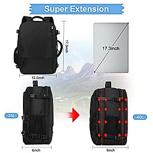Hanples Extra Large Travel Backpack for Women as Person Item Flight Approved, 40L Carry On Backpack, 17 Inch Laptop Backpack, Waterproof Backpack, Hiking Backpack, Casual Bag Backpack(Black)