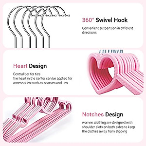 ZRKFSR Plastic Hangers 20 Pack, Pink Hangers Ultra Thin Space Saving-Heart Shaped Plastic Hangers Clothes Hanger with 360 Degree Swivel Hook-Strong and Durable Adult Coat Hangers for Dress,Shirt,Coats