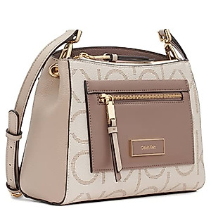 Calvin Klein Hadley Triple Compartment Crossbody, Vanilla/Khaki/Cocoa Logo