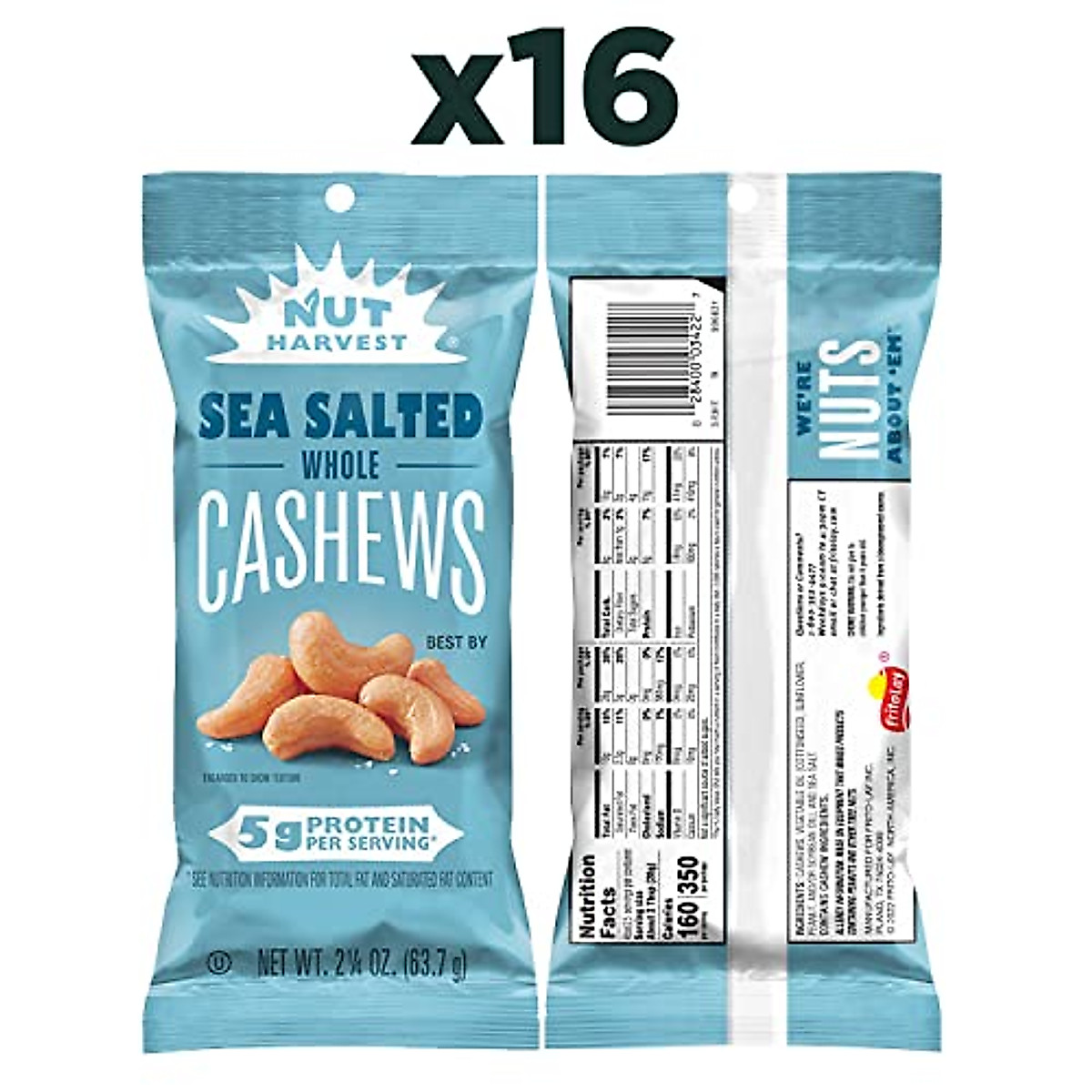 Nut Harvest, Sea Salted Whole Cashews, 2.25 Ounce (Pack of 16)