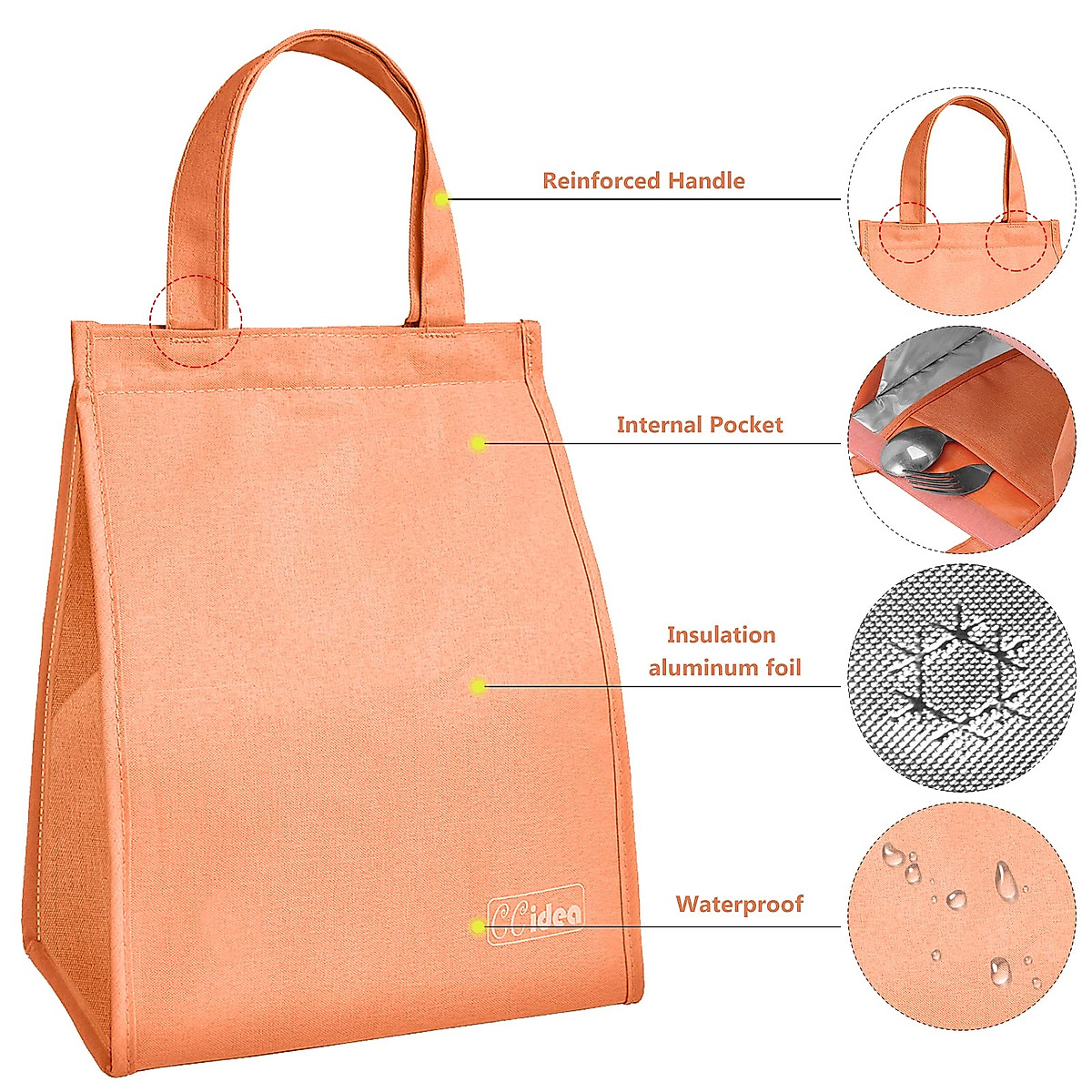 CCidea Lunch Bag for Women Men,Simple Insulated Lunch Box, Reusable Lunch Boxes for Work Travel（Inulin with Velcro）