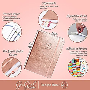 GoGirl Recipe Book – Blank Cookbook to Write In Your Own Recipes – Empty Cooking Journal for Family Recipes – Personalized Recipe Notebook – Hardcover, A5, 58 Recipes In Total - Rose Gold