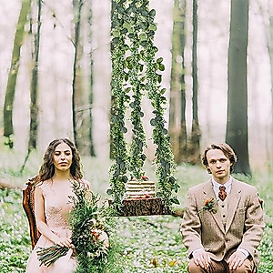 XunYee 5.9 ft Artificial Eucalyptus Garland with 20 LED Fairy String Lights Fake Eucalyptus Leaves Greenery Vines Plant for Table Wedding Bridal Shower Birthday Party Garden Indoor Outdoor (4 Pack)