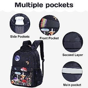 Lopevctor Mushroom Backpack Set for Girls Women, Mushroom Backpack with Lunch Bag and Keychain, Mushroom Gifts Daypack Bookbag for School