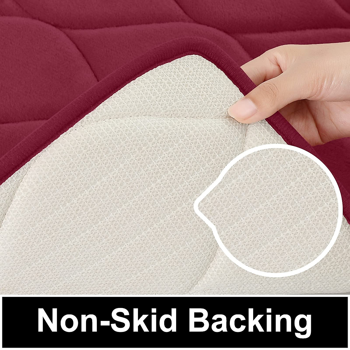 Colorxy Memory Foam Bathroom Rugs, Ultra Soft & Non-Slip Bath Mat, Water Absorbent and Machine Washable Bath Carpet Rug for Shower Bathroom Floor Rugs, 24''x16'', Burgundy