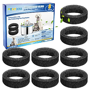 8 Pack Foam Filters for Cat Water Fountain, Pet Fountain Filter Pet Water Round Filter Foam for Cat Drink Fountain 84oz/2.5L & 108oz/3.2L Pet Fountain Automatic Drinking Water Dispenser