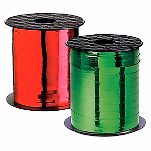 Curly Ribbon Christmas Ribbons Curling Ribbon Holiday Clearance Thin Metallic Red & Green Set Crimped Iridescent for Gift Wrap, Holiday Party Decoration, Gift Wrapping Presents Holidays