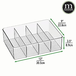 mDesign Plastic Stackable Tea Bag Storage Organizer Bin with 4 Divided Compartments - Holder for Kitchen Cabinet, Pantry, Countertop - Holds Sugar Packets, Coffee Pods, Ligne Collection, 4 Pack, Clear
