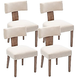 RIVOVA Linen Dining Chairs Set of 4, Modern Dining Chair with Wood Legs, Upholstered Dining Chairs for Dining Room, Kitchen, Vanity, Living Room, Beige