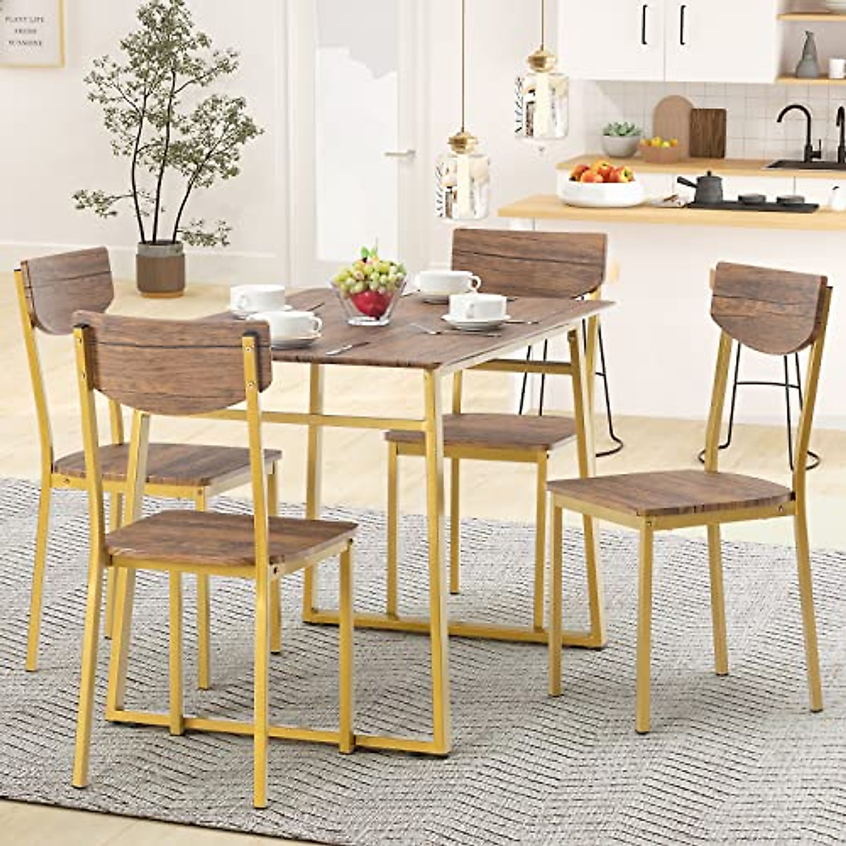 JOMEED 5 Piece Dining Table Set for 4 Kitchen Table and Chairs for 4 Space Saving Metal and Wood Rectangular Dining Table with Chairs Perfect for Dining Room, Kitchen and Small Spaces