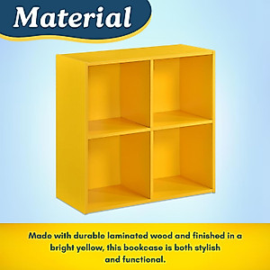 Kings Brand Furniture George Bookcase Cubby Storage Organizer - Square Shelves Cube Storage - 4 Cube Storage Organizer - Cube Organizer Wood Shelf for Bedroom - Nursery - School - Yellow Finish