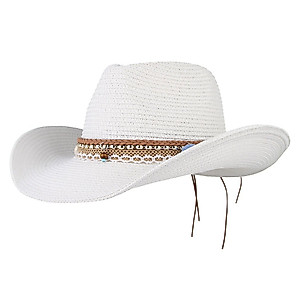 GEMVIE Cowboy Cowgirl Floppy Sun Hat Fedora Straw Wide Brim Bucket Beach Cap White 58cm