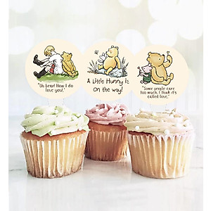 Winnie Quotations Cupcake Toppers 48 Pcs 12 Designs Classic Pooh Baby Shower Decorations Cute 1 St Birthday Party Supplies For Kids Dessert Favor
