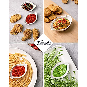 Dizada 6 Pack Ceramic Dip Bowls Leaf Shape,White Porcelain Dipping Soy Sauce Dish Condiments Small bowls Perfect for BBQ sauce,Tomato Sauce,honey mustard and soy sauce (B)