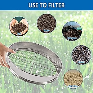 YaeCCC Garden Potting Mesh Sieve Sifting Pan - Stainless Steel Riddle - Mix Soil Filter - with 4 Interchangeable Mesh Sizes (Approx 1/8", 1/4", 3/8", and 1/2")