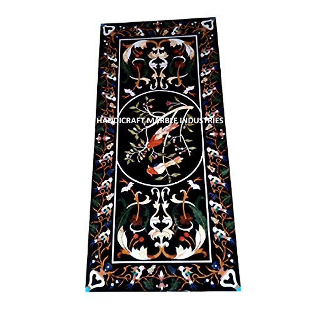 48" x 30" Inch Marble Inlay Table Bird Inlay Pietra Dura Design Rectangle Coffee Table, Accent Table, Center Table, Hallway Table, Entryway Table