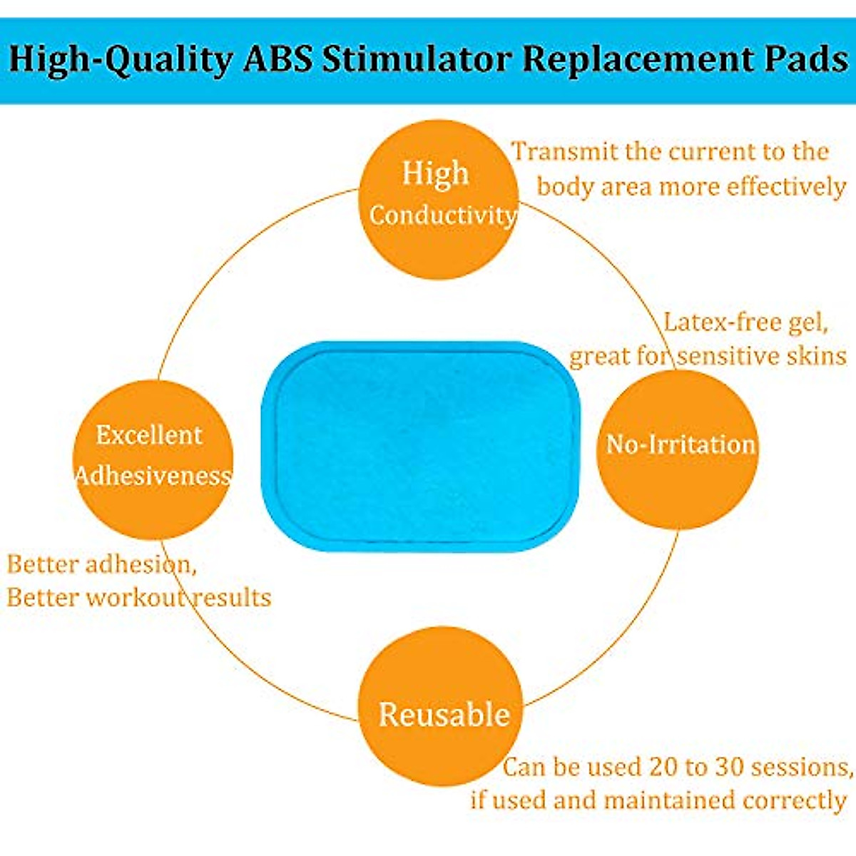 KASBEE ABS Gel Pads, 50PCS Muscle Stimulator Pads Replacement for Ultimate Muscle EMS Toner Abdominal Belt Belly Thigh Flab Arm Leg Waist Workout Trainer Machine
