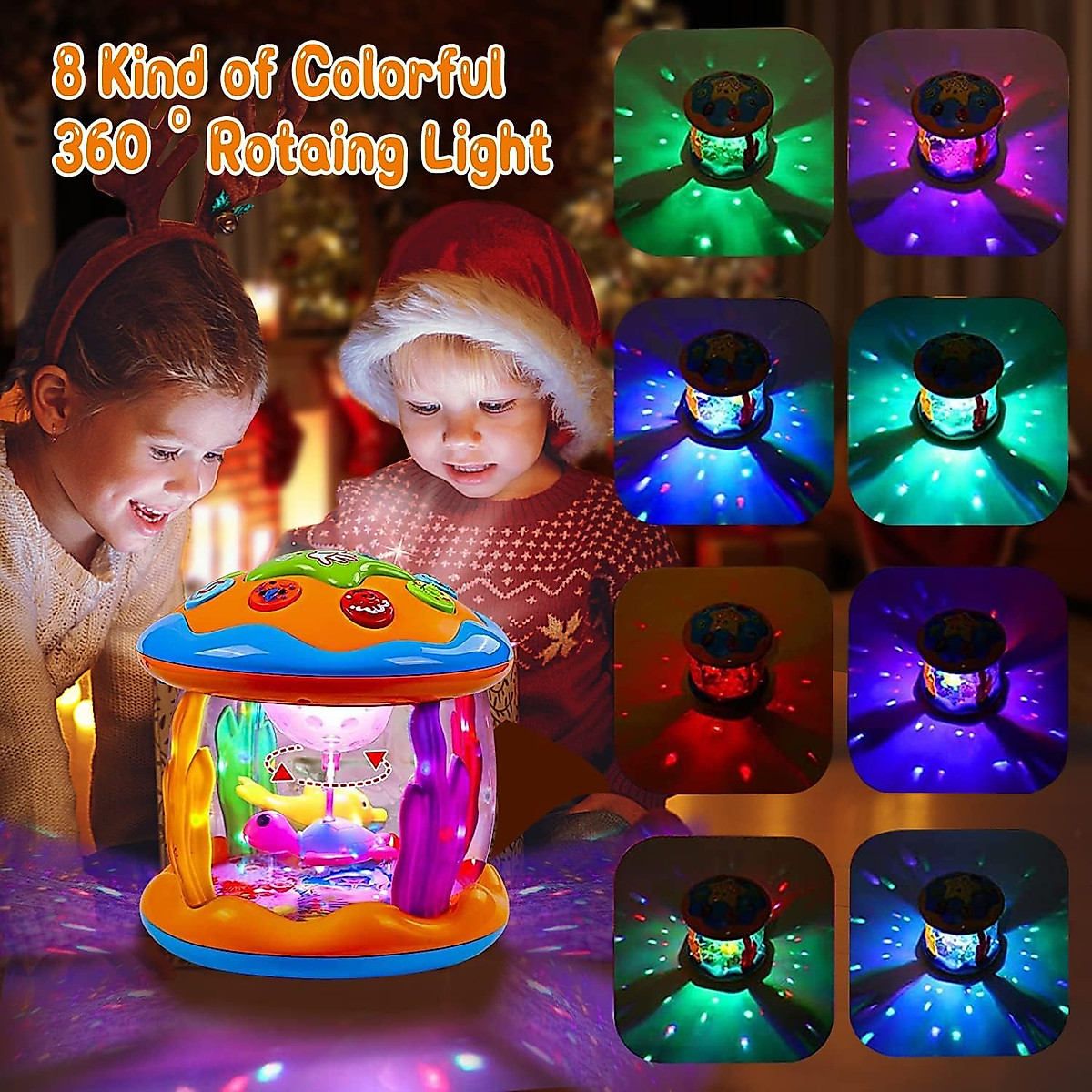 Furktem Baby Toys 12+ Months Ocean Rotating Projector - Early Education Toys with Various Pacify Music/Light for 1 2 3+ Year Old Boys Girls Birthday