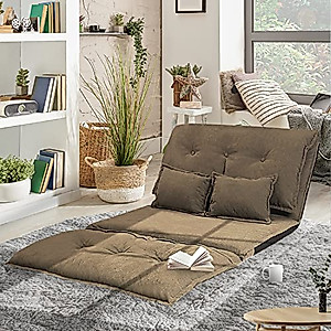 TY ARTS & CULTURE Sofa Bed Adjustable Folding Leisure Comfortable Floor Sofa Chair with 2 Pillows, Futon Sofa Bed, Futon Couch, TV Floor Gaming Couch Lazy Sofa for Bedroom/Living Room/Balcony (Brown)
