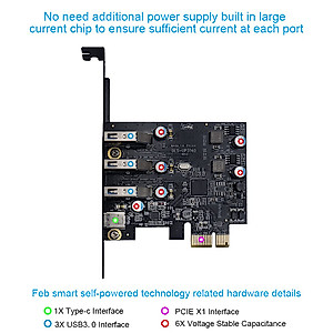 PCI-E to USB 3.0 4 Ports(1 X USB-C - 3 X USB-A) Expansion Card, PCI Express USB Add in Expansion Card, Internal USB3 Hub for Desktop PC Host Card Support Windows 10/8/7/XP and MAC OS 10.8.2 Above