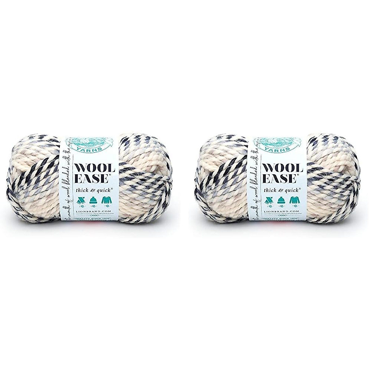 Lion Brand Yarn Wool-Ease Thick & Quick Yarn, Soft and Bulky Yarn for Knitting, Crocheting, and Crafting, 1 Skein, Moonlight (Pack of 2)