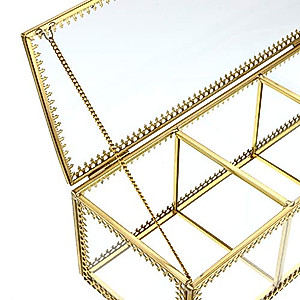 Hipiwe Vanity Glass Countertop Canister Jar with Storage Lid，3 Compartment Beauty Blender Holder Jewelry Box for Cotton Swabs, Qtips Balls, Makeup Sponges，Bath Salts