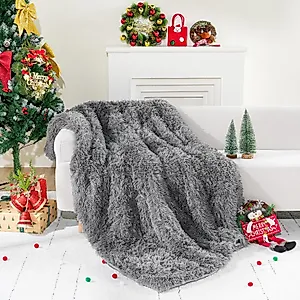 Cottonblue Faux Fur Reversible Sherpa Weighted Blanket 15lbs,Luxury Snugly Long Fur Warm Heavy Blanket 60x80 inches,Super Soft Fuzzy Fleece Blanket for Cold Days,Gray