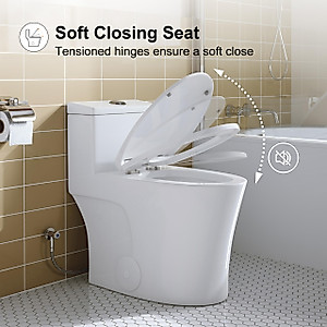 HOROW T0338W One Piece Toilet 10" Rough-in, Elongated Toilet with Comfortable Seat Height, ADA Chair Height 17.3", Dual Flush 0.8/1.28 GPF & MAP 1000g, Standard White Toilet Bowl, Space Saver Design