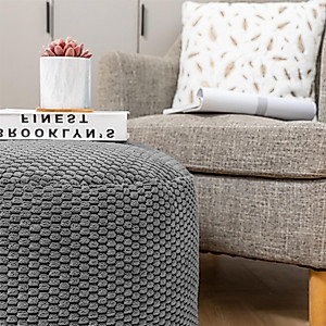 Poofieotto Pouf Ottoman Stuffed with PP Cotton Pouf Filler, Velvet Floor Pouf,Round Ottoman Foot Stool Cushion Storage Ottoman, 20 * 12 Inches Foot Rest for Living Room, Home Decor (Dark Gray)