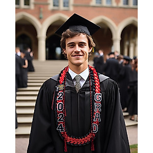 ALKB 11 Pcs Graduation Ribbon Leis, Black Red Graduation Braided Necklace with Honor Cord Class of 2024 Graduation Gift for High School College Graduation Party Supplies