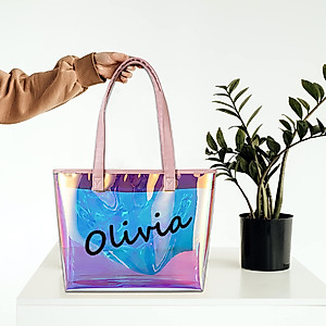 ROXIQ Clear Tote Bag for Women,Large Transparent Holographic Handbag See Through Shoulder Crossbody Bag for Security Travel,Shopping,Sports and Work