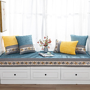 CAMAL Bay Window Seat Cushions Indoor, Non-Slip Chenille Window Seat Cushions Indoor, Rustic Farmhouse Window Sill Mat Bench Seat Cover for Sofa Bedroom Living Room - 27.55" x 82.67", Green-B