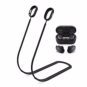 Woocon for Bose QuietComfort Eaebuds Strap, Soft Silicone Sports Anti Lost Strap Lanyard Special Anti-slip Texture Design Accessories Compatible with Bose QuietComfort Earbuds Neck Rope Cord(Black)