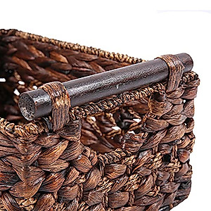 Storage Basket made by Water Hyacinth with Wood Handles, Arts and Crafts. (RectangleA-Large)