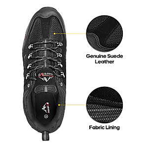 NORTIV 8 Men's Waterproof Hiking Shoes Leather Low-Top Hiking Shoes for Outdoor Trailing Trekking Camping Walking Black/Grey Size 11 QUEST-1-W