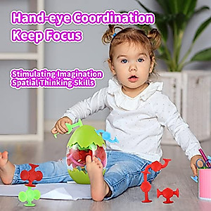 Suction Toys Bath Toy Set - 24 pcs Slicone Sucker Toys for Kids, Window Toys with Storage, Good for Autism/ADD/ADHD.