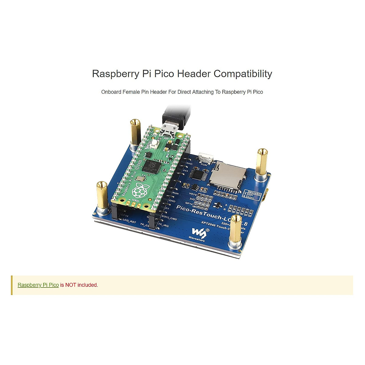 waveshare 2.8inch Touch Display Module for Raspberry Pi Pico 262K Colors 320×240 Pixels Resistive Touch Controller XPT2046 ST7789 Driver Using SPI Bus