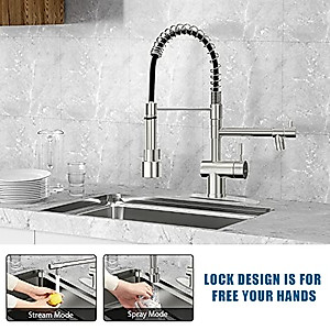 Kitchen Faucet with Pull Down Sprayer, Brushed Nickel Kitchen Faucet, Commercial Faucet for Kitchen Sink, Single Handle Kitchen Sink Faucets Brass Pull Down Kitchen Faucet with Deck Plate