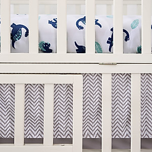 8 PC Dinosaur Crib Bedding Set for Baby Boys, Blue Nursery Set with Quilt/Sheet/Dust Ruffle/Blanket/Diaper Stacker/3 Wall Stickers, (0363)