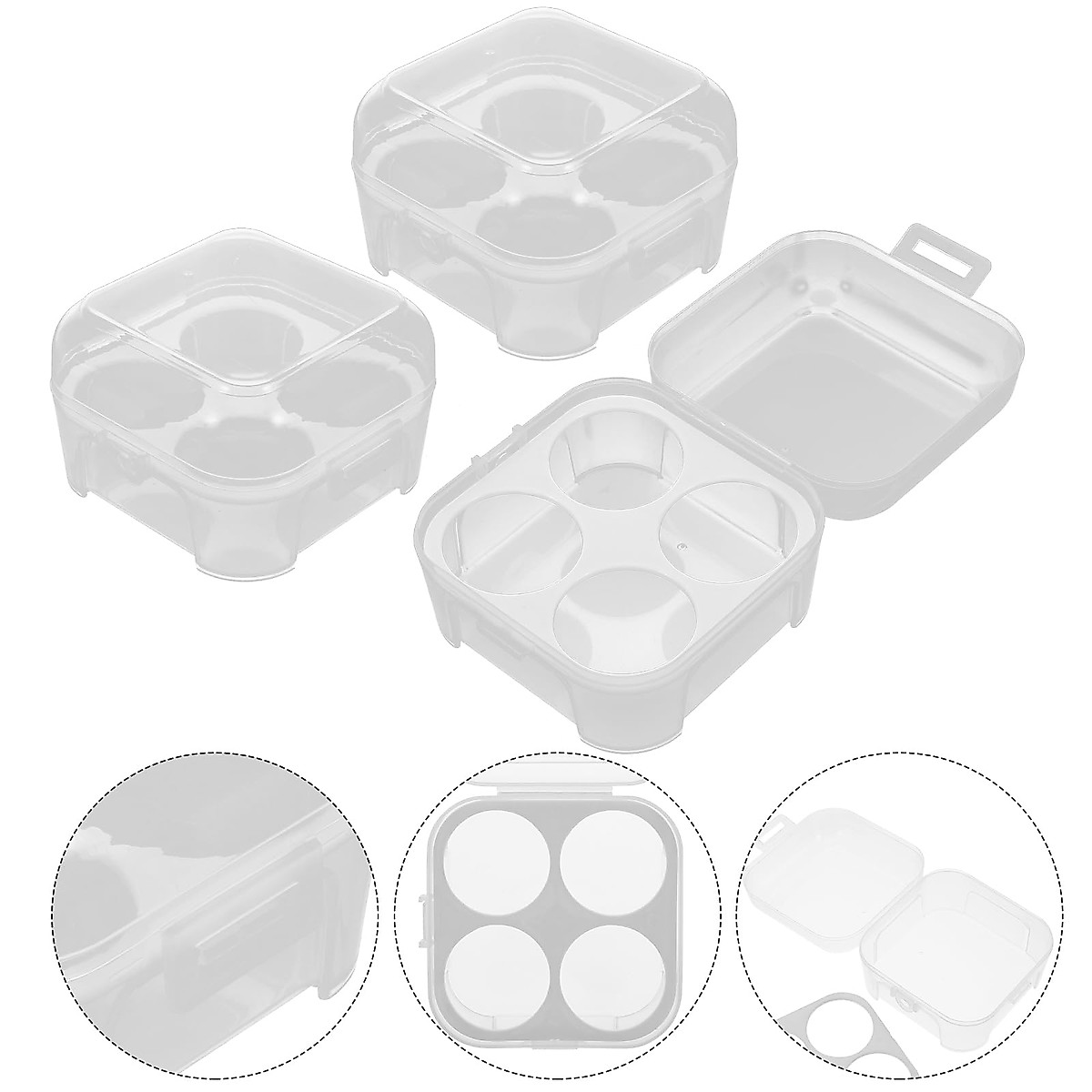 Compartment Egg Holder 3pcs Egg Travel Box Fresh Chicken Egg 4 Lattices Tray with Cover Lid Portable Egg Container for Home Shop Picnic Outdoor Egg Storage Box
