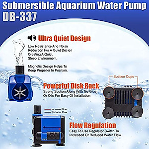Aqua Dream 133 GPH Submersible Pump(500/H,6.5W) Ultra Quiet Adjustable Water Pump For Pond,Aquarium,Fish Tank,Fountain,Hydroponics,Statuary - 1 Pc