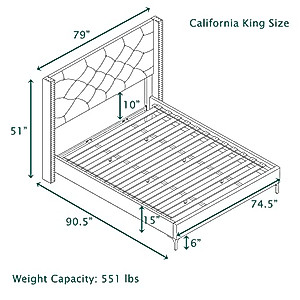 Morden Fort Upholstered California King Bed Frame with Headboard Beige, Tufted Velvet Fabric Platform Bed No Box Spring Needed