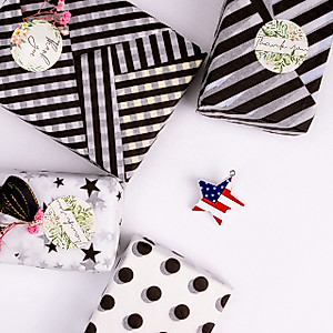 MR FIVE 60 Sheets White and Black Tissue Paper Bulk,20" X 28",4 Styles Tissue Paper for Gift Wrapping,Gift Tissue Paper for Gift Bags,Crafts,Birthday,Star Stripes Polka Dots Pattern Tissue Paper